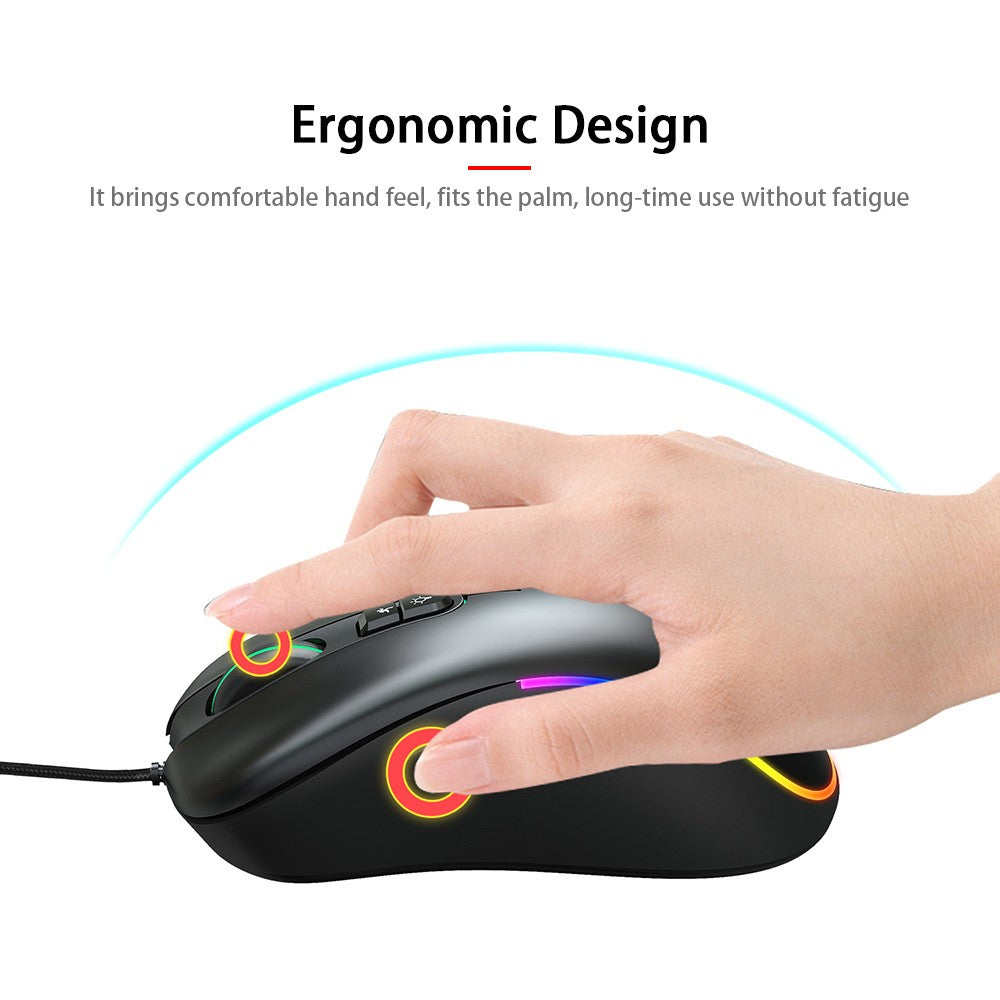 HXSJ J900 RGB Wired Gaming Mouse with Ergonomic Design and Adjustable ...